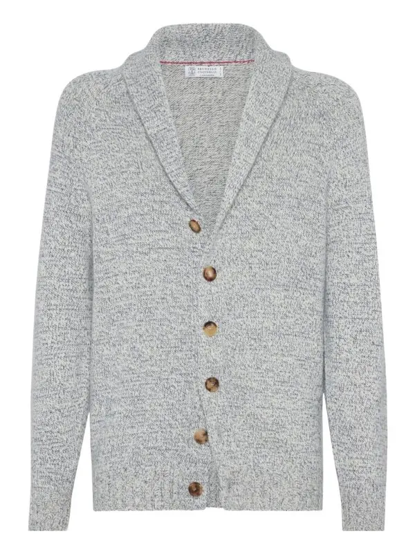 Brunello Cucinelli Raglan Sleeved Mouliné Cardigan - Blue/white