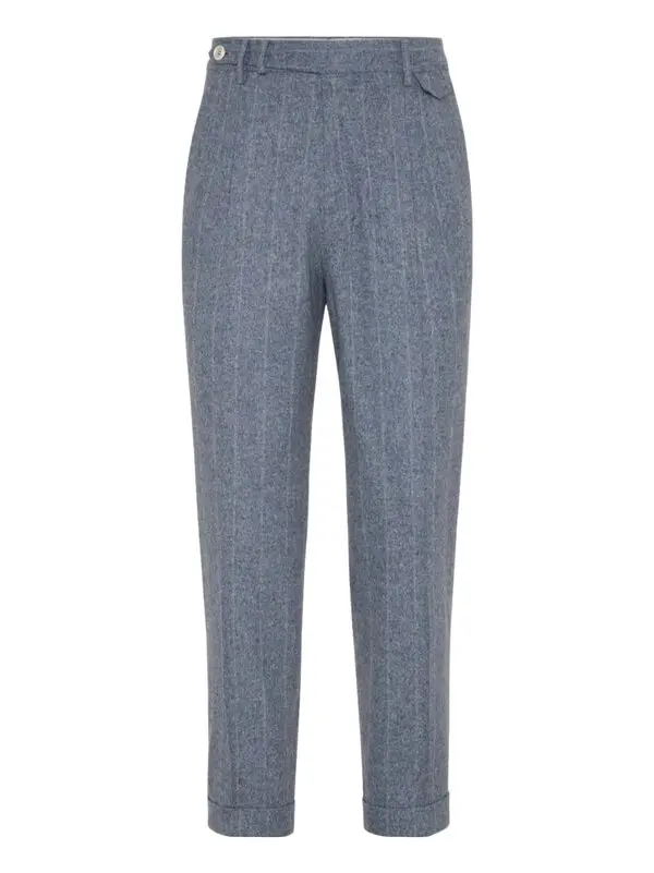 Brunello Cucinelli Striped Tapered Tailored Trousers - Sky-blue