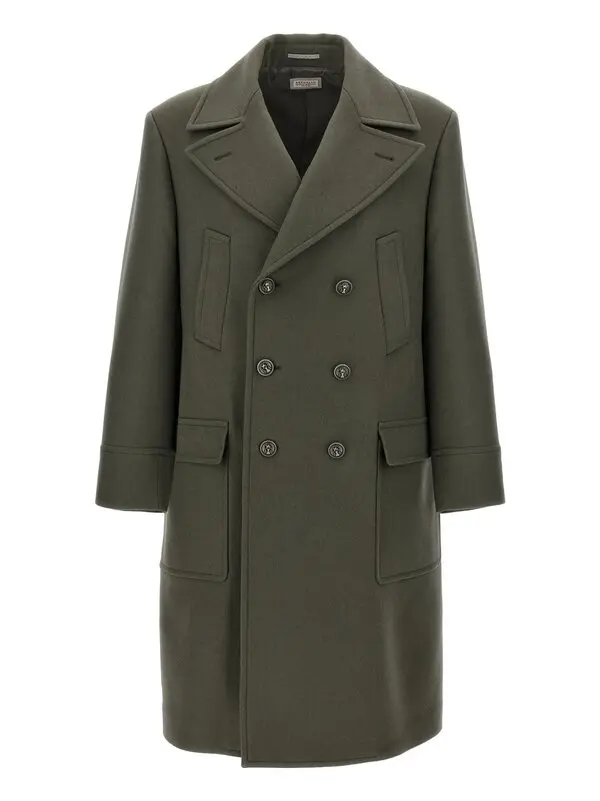 Brunello Cucinelli Double-breasted Long Coat - Green