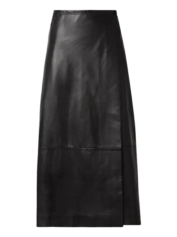 Khaite Panelled Leather Wrap Midi Skirt - Black