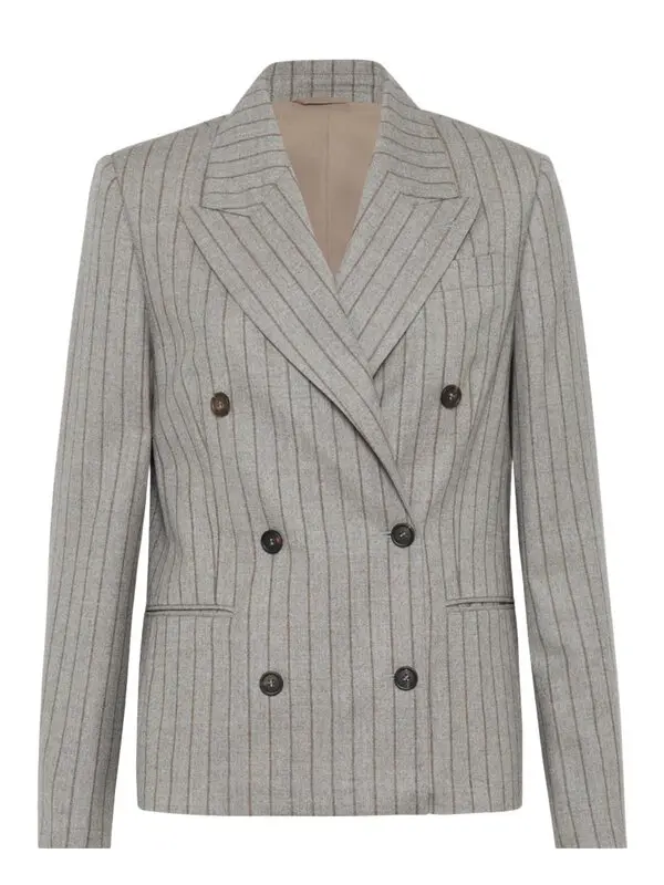 Brunello Cucinelli Double Breasted Pinstripe Jacket - Tobacco Color