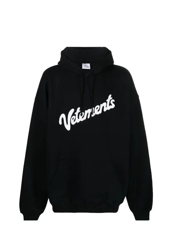 Vetements Logo Drawstring Hoodie - Black