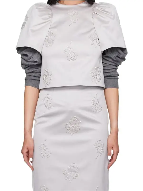SHUSHU/TONG Gray Puff Sleeve Blouse - White