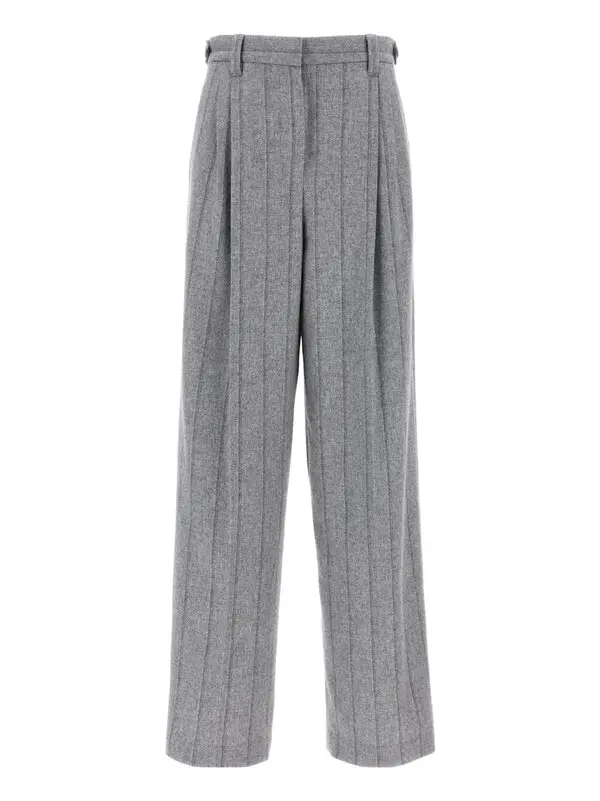 Brunello Cucinelli Pleated Straight-leg Striped Trousers - Light Gray