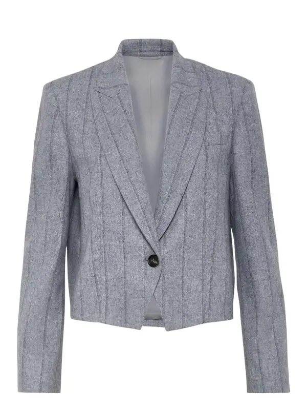 Brunello Cucinelli Striped Cropped Flannel Blazer - Light Gray