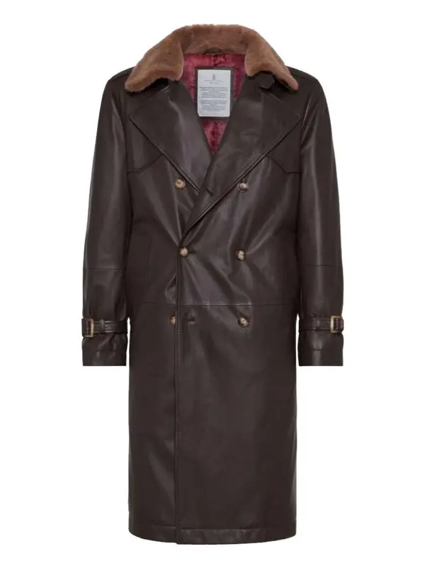 Brunello Cucinelli Double-breasted Leather Coat - Black