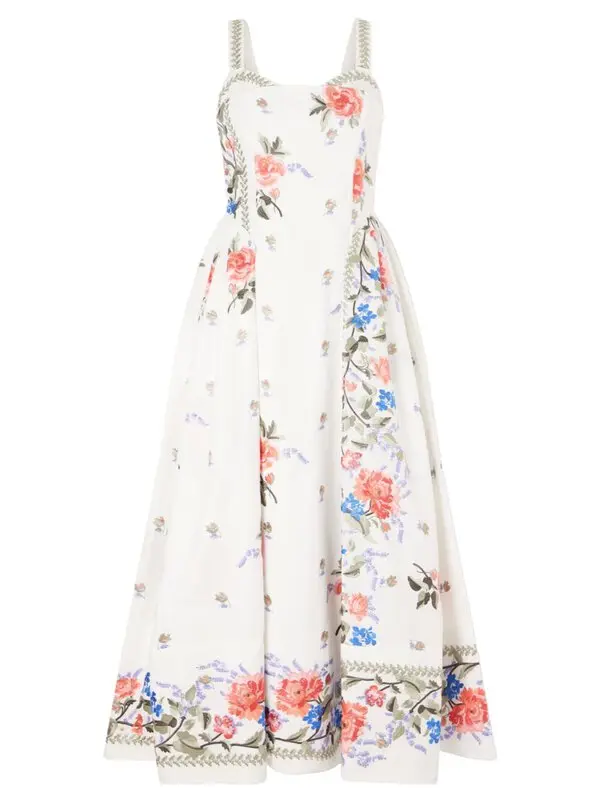 Erdem Cotton Satin Floral Bustier Midi Dress - White