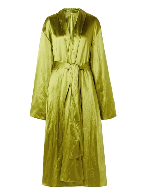 THE ROW Emeline Metallic Pleated Satin Coat - Green