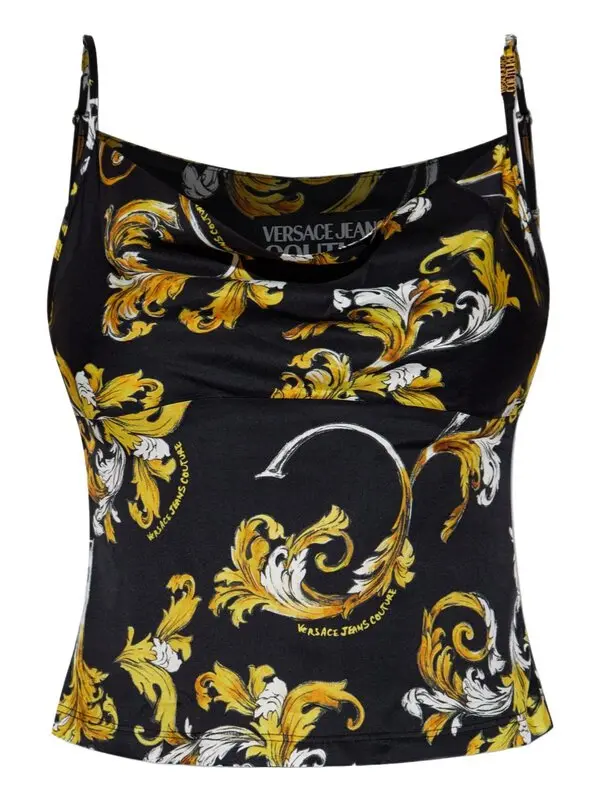 Versace Strappy Cowl Neck Baroque Print Top - Black