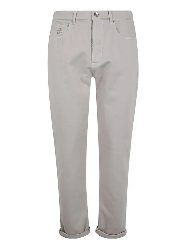Brunello Cucinelli Straight-leg Jeans With Turn-up Hem - Gray
