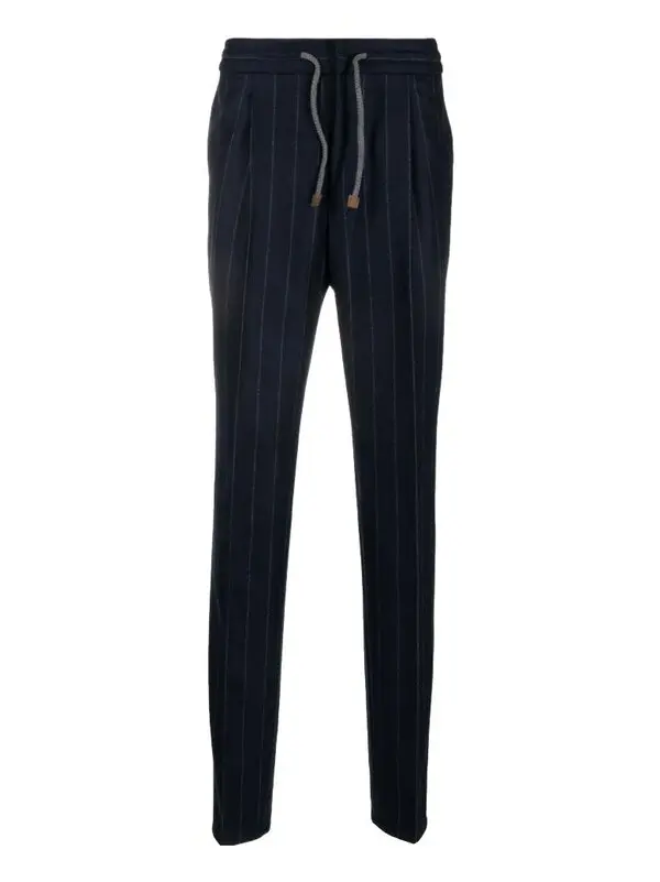 Brunello Cucinelli Pinstriped Drawstring Trousers - Black