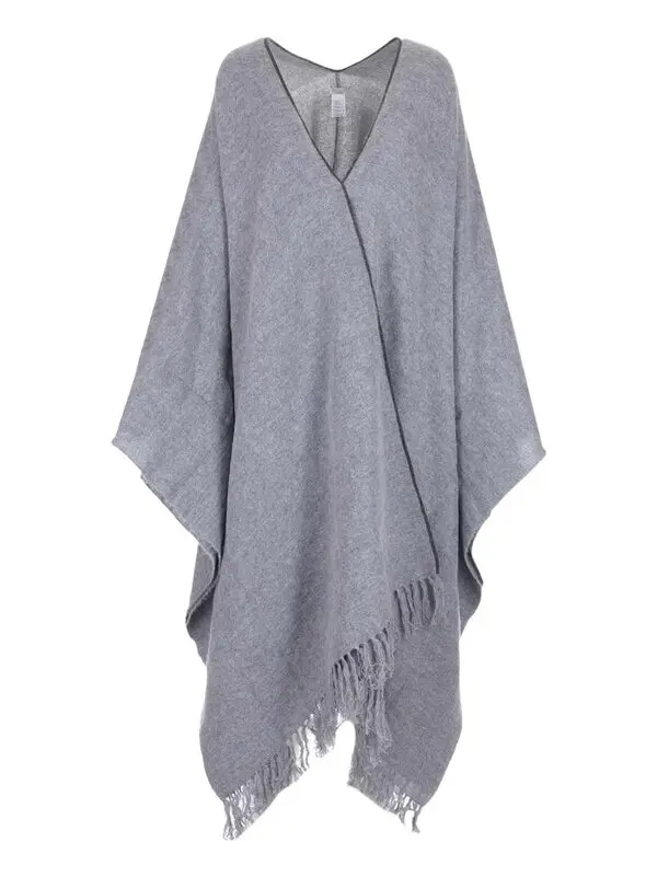 Brunello Cucinelli Monili Trim Fringed Knitted Poncho - Gray