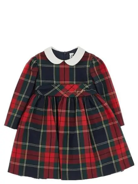 IL GUFO Tartan Checked Long Sleeve Dress With Bow Detail - Multicolor