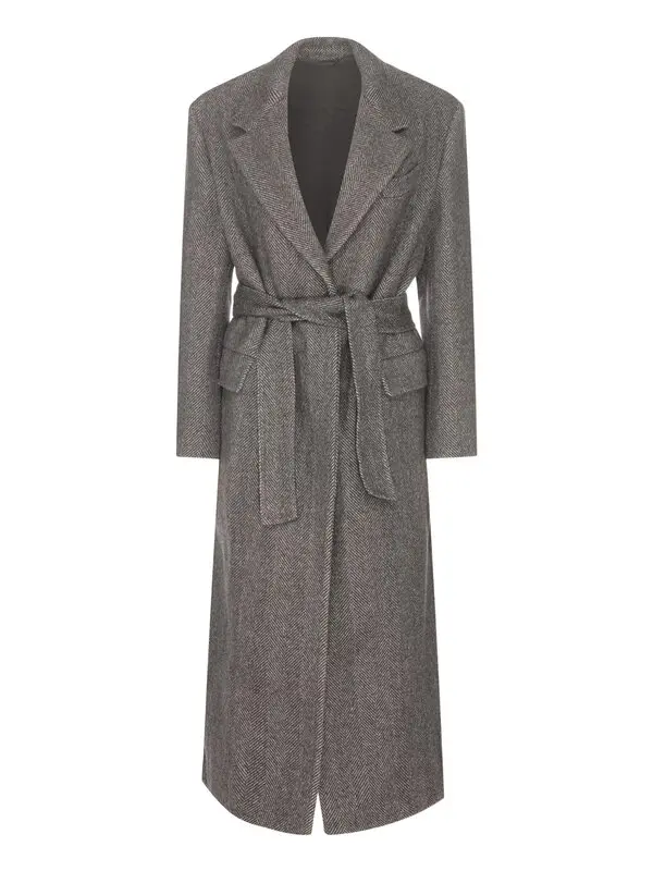 Brunello Cucinelli Monili Chain-embellished Chevron Coat - Grey