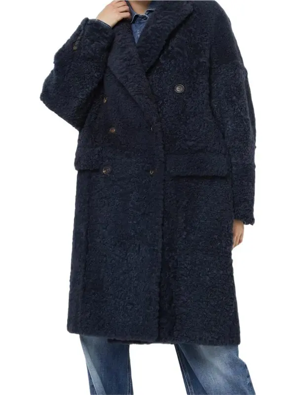 Brunello Cucinelli Embellished Frosty-effect Shearling Coat - Night Black