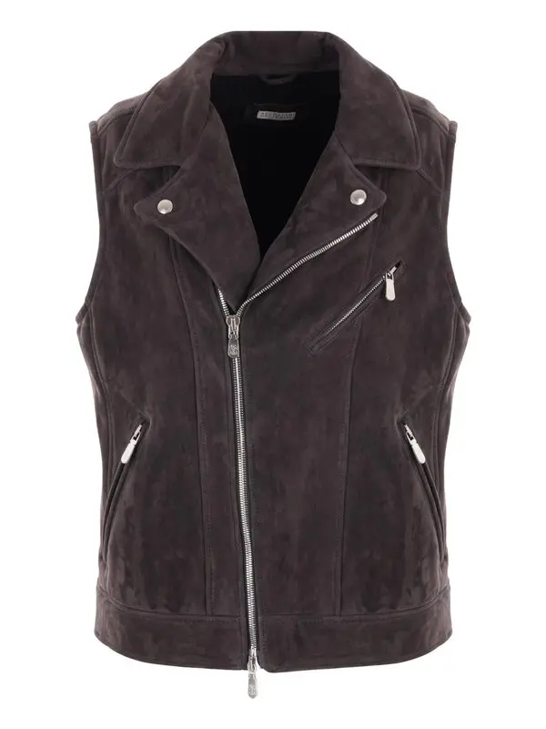 Brunello Cucinelli Zip-up Biker Gilet - Dark Gray