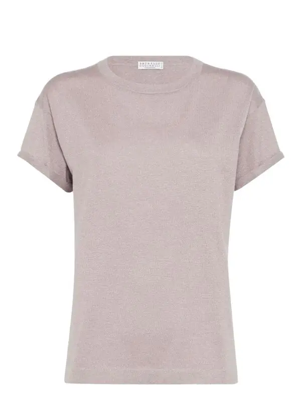 Brunello Cucinelli Metal Thread Knitted T-shirt - Gray Rose