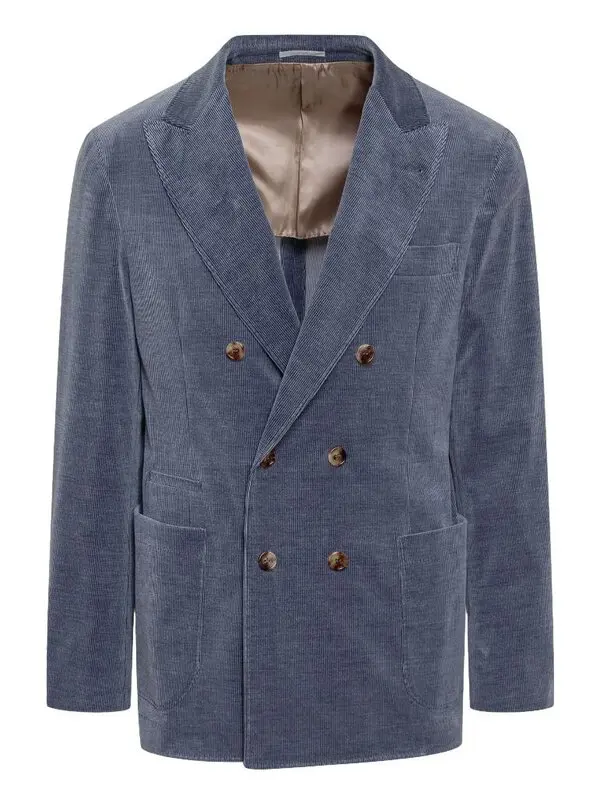 Brunello Cucinelli Corduroy Double-breasted Suit - Blue