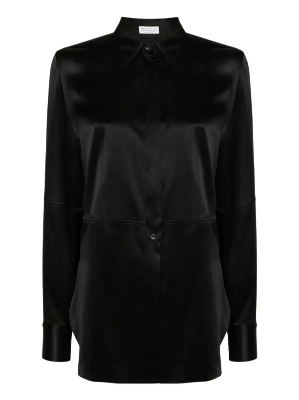 Brunello Cucinelli Pointed Collar Satin Shirt - Black