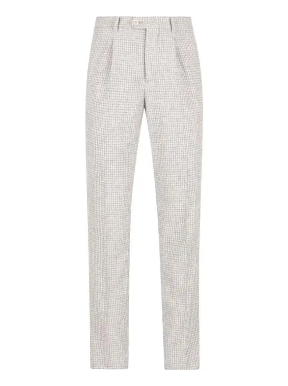 Brunello Cucinelli Houndstooth Pleated Leisure Fit Trousers - Grey