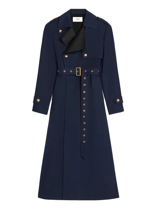 Celine Tux Trench Coat In Cotton And Wool Gabardine - Black