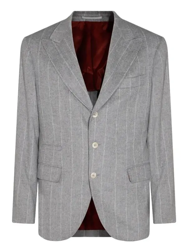 Brunello Cucinelli Single Breasted Tailored Blazer - Grey