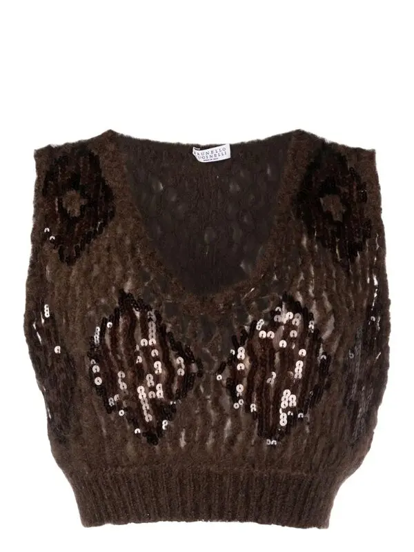 Brunello Cucinelli Sequin-embellished Knitted Vest - Black