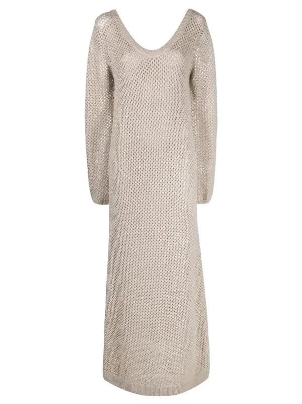 Brunello Cucinelli Open-knit Sequined Maxi Dress - Nude