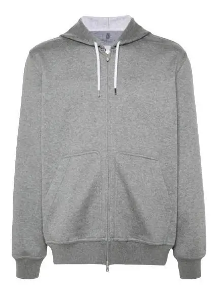 Brunello Cucinelli Long Sleeve Zip-up Hooded Sweater - Grey