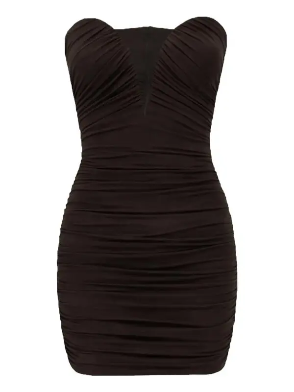 Elisabetta Franchi Strapless Ruched V-neck Dress - Dark Chocolate