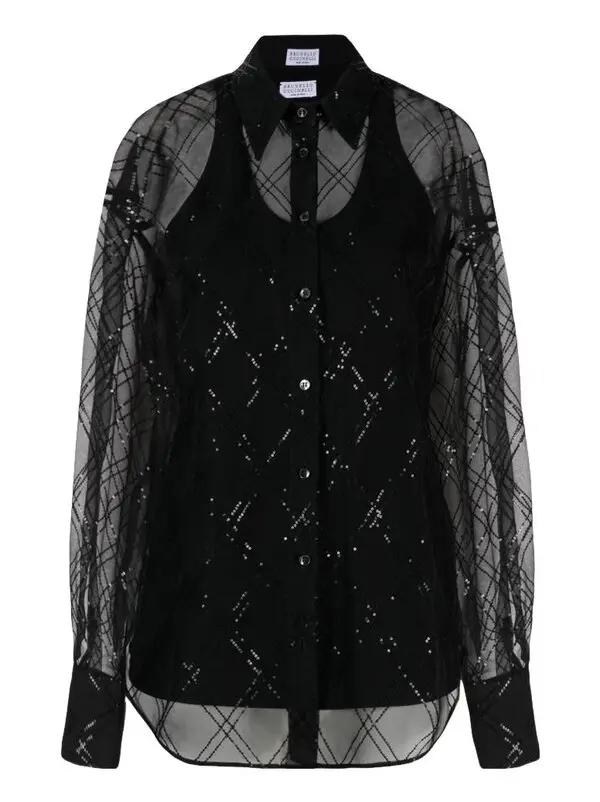 Brunello Cucinelli Sequin-embellished Silk Blouse - Black