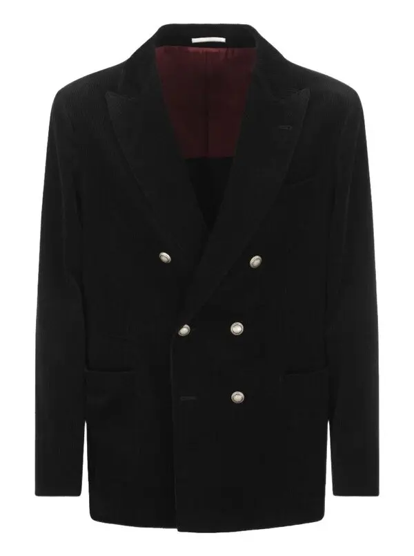 Brunello Cucinelli Double-breasted Corduroy Blazer - Black