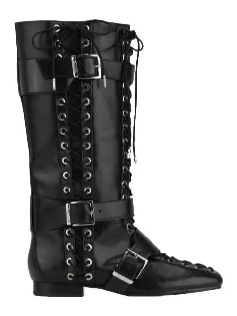 GANNI Lace-up High Boots In Crinkle Oleatex - Black