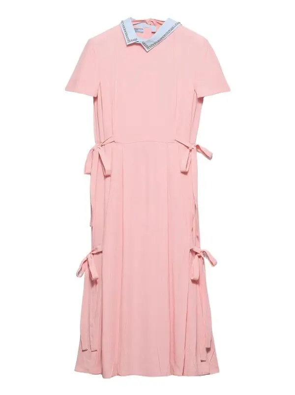 Prada Embroidered Marocain Crepe Dress - Pink