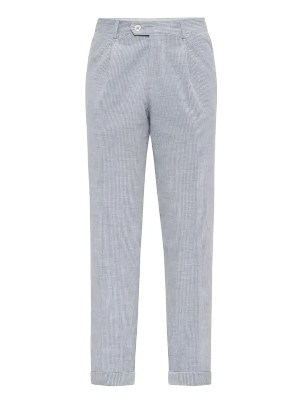Brunello Cucinelli Mélange Corduroy Trousers With Frill Detail - Light Gray