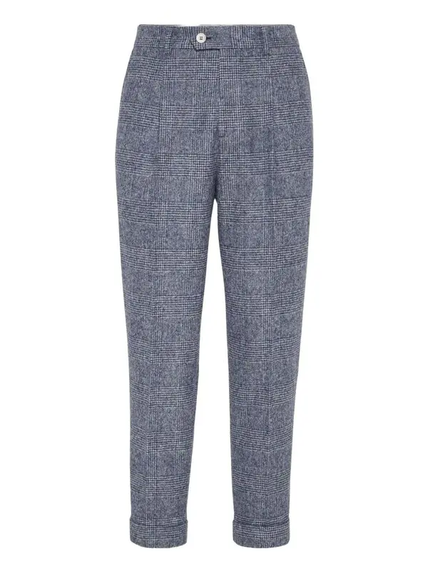 Brunello Cucinelli Prince Of Wales Check Pleated Trousers - Indigo/color