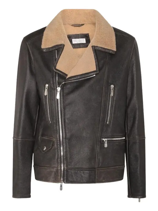 Brunello Cucinelli Zip-up Leather Jacket With Distressed Finish - Black