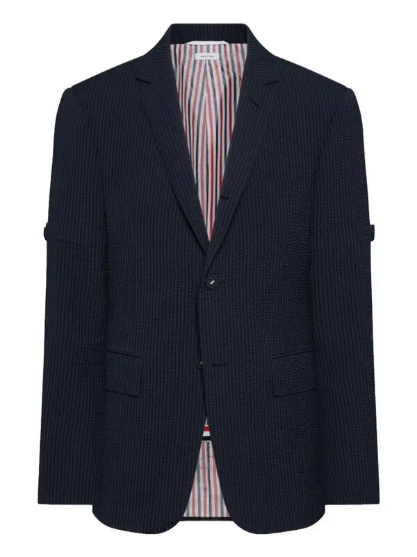 Thom Browne Textured Single-breasted Blazer - Navy Blue