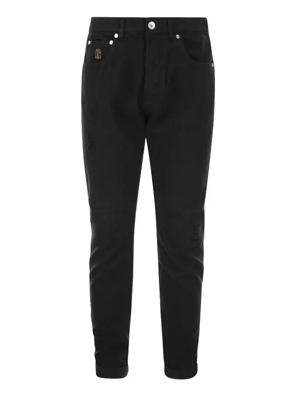 Brunello Cucinelli Straight Leg Jeans With Logo Detail - Black