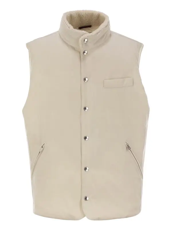 Brunello Cucinelli Sleeveless Padded Vest With Sherpa Collar - Ice