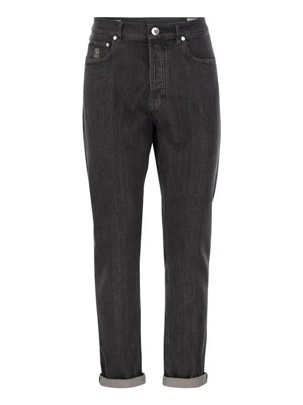 Brunello Cucinelli High-waisted Denim Trousers - Dark Gray