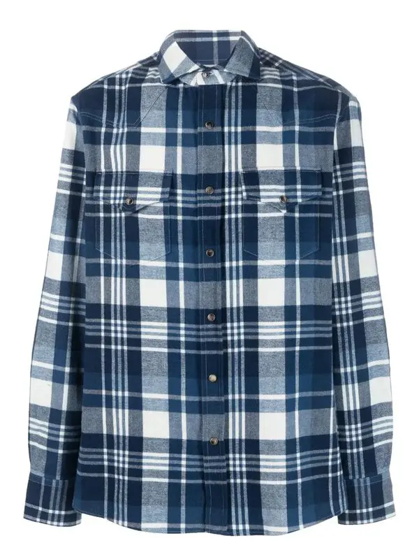 Brunello Cucinelli Checked Long-sleeved Shirt - Blue