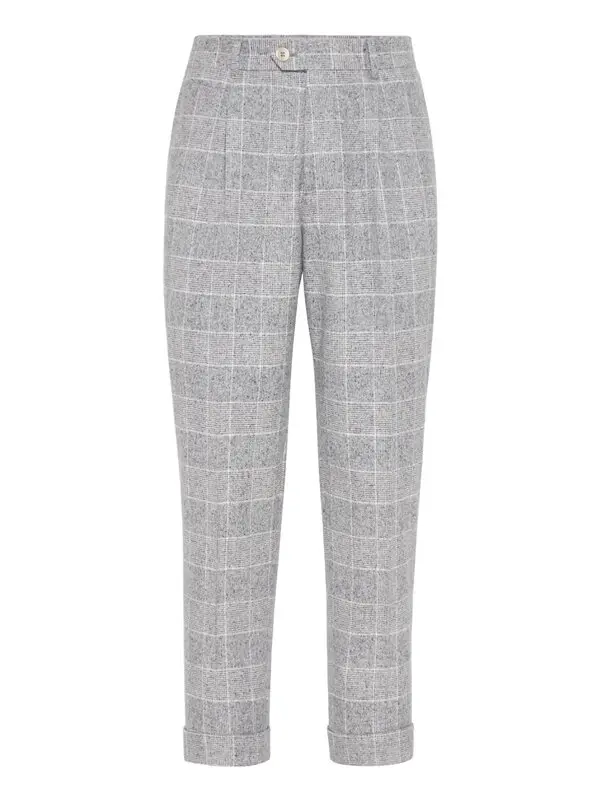 Brunello Cucinelli Prince Of Wales Plaid Tapered Leg Trousers - Light Gray/chalk White