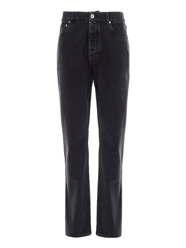 Brunello Cucinelli Logo Patch Straight-leg Jeans - Black