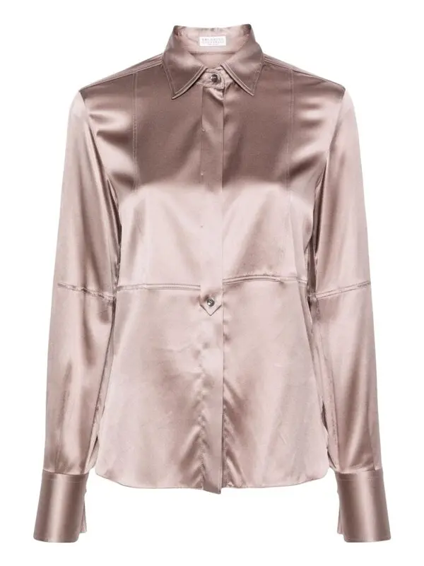 Brunello Cucinelli Monili Chain Satin Shirt - Nude