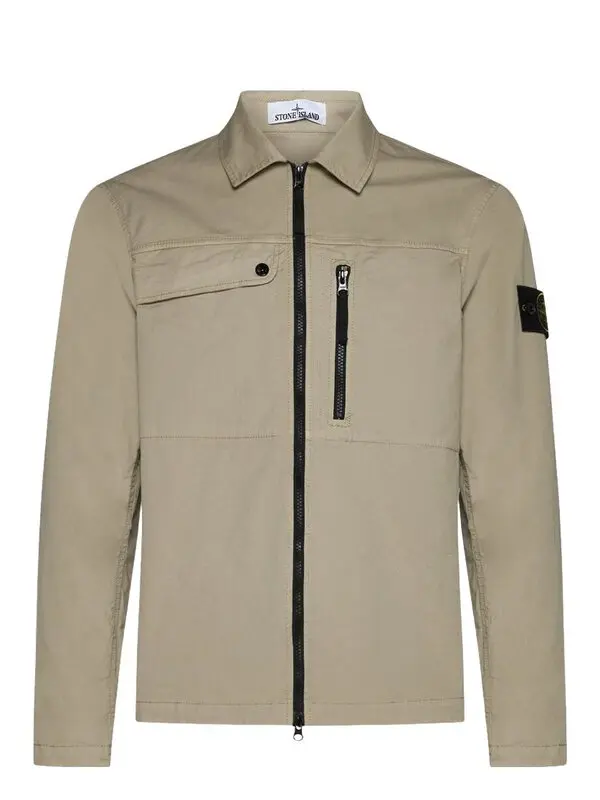 Stone Island Logo Patch Zip-up Jacket - Sand-colored
