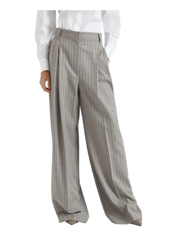 Brunello Cucinelli Pinstripe Wide-leg Tailored Trousers - Brown Grey