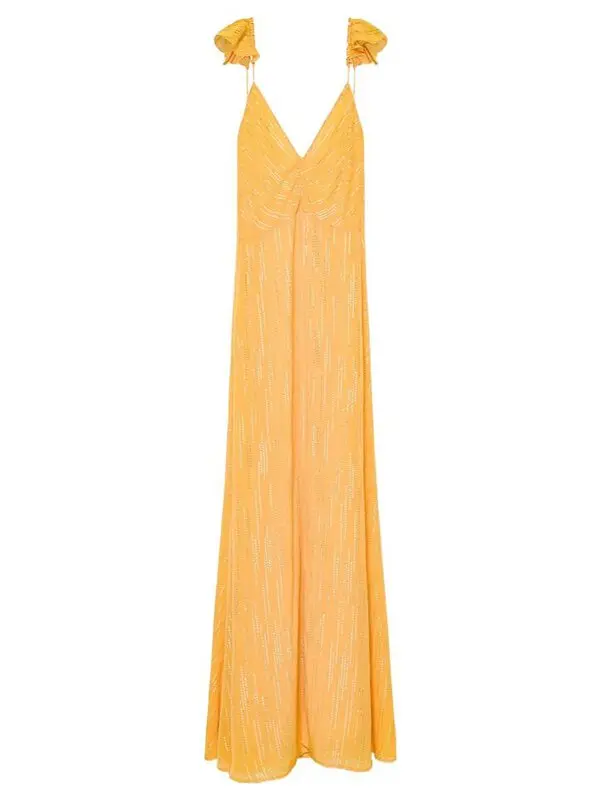 FORTE_FORTE Ruched V-neck Maxi Dress With Metallic Accents - Orange