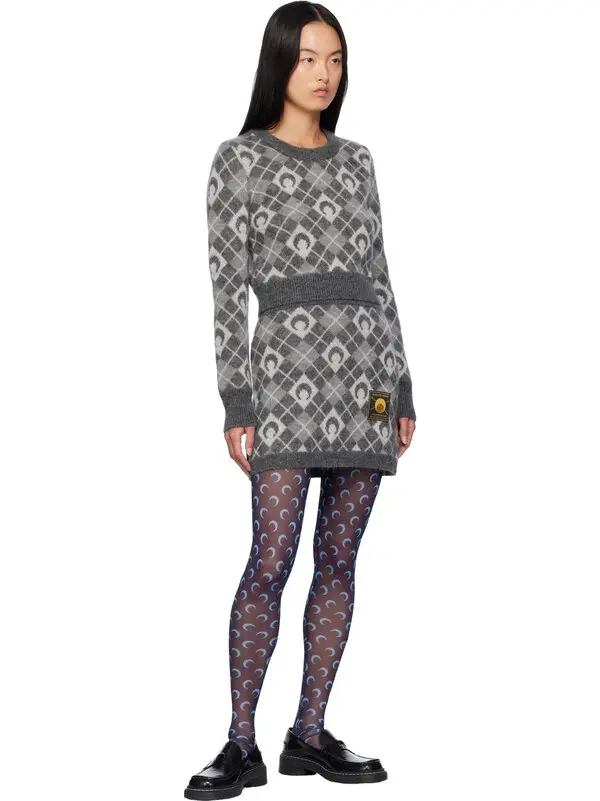 MARINE SERRE Jacquard Diamond Pattern Skirt - Light Gray