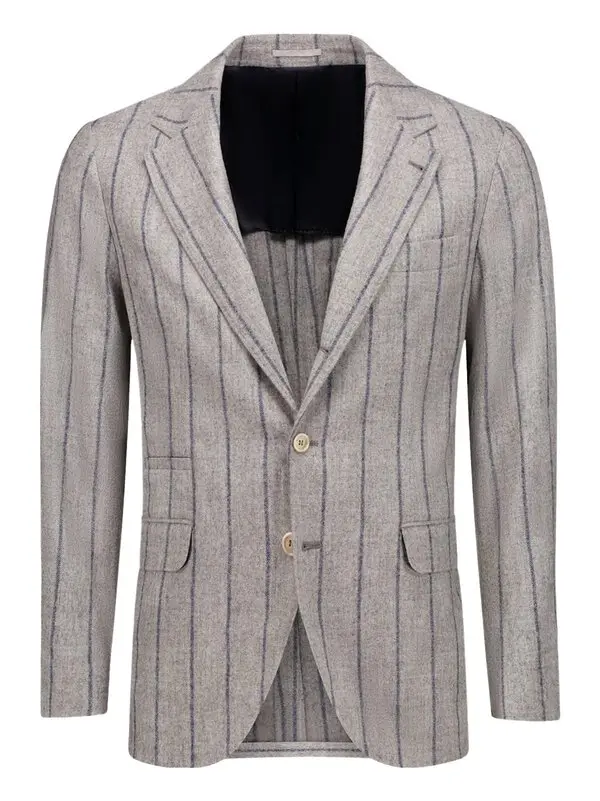 Brunello Cucinelli Striped Single-breasted Blazer - Gray